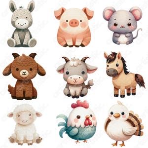 Farm Animals Watercolor Clipart Bundle: Baby Nursery PNG (instant ...