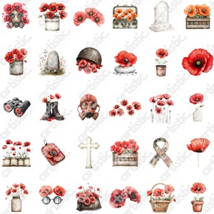 Watercolor Poppy Clipart: Remembrance Day Illustrations (400 PNG) - Etsy
