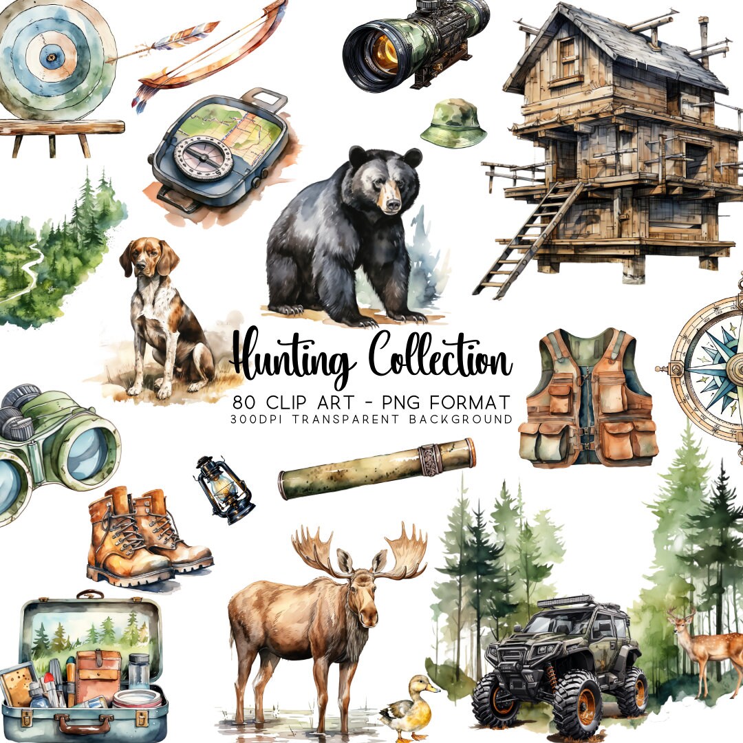 Hunting Clipart Bundle Set Moose, Deer, Duck and Target Transparent PNG ...