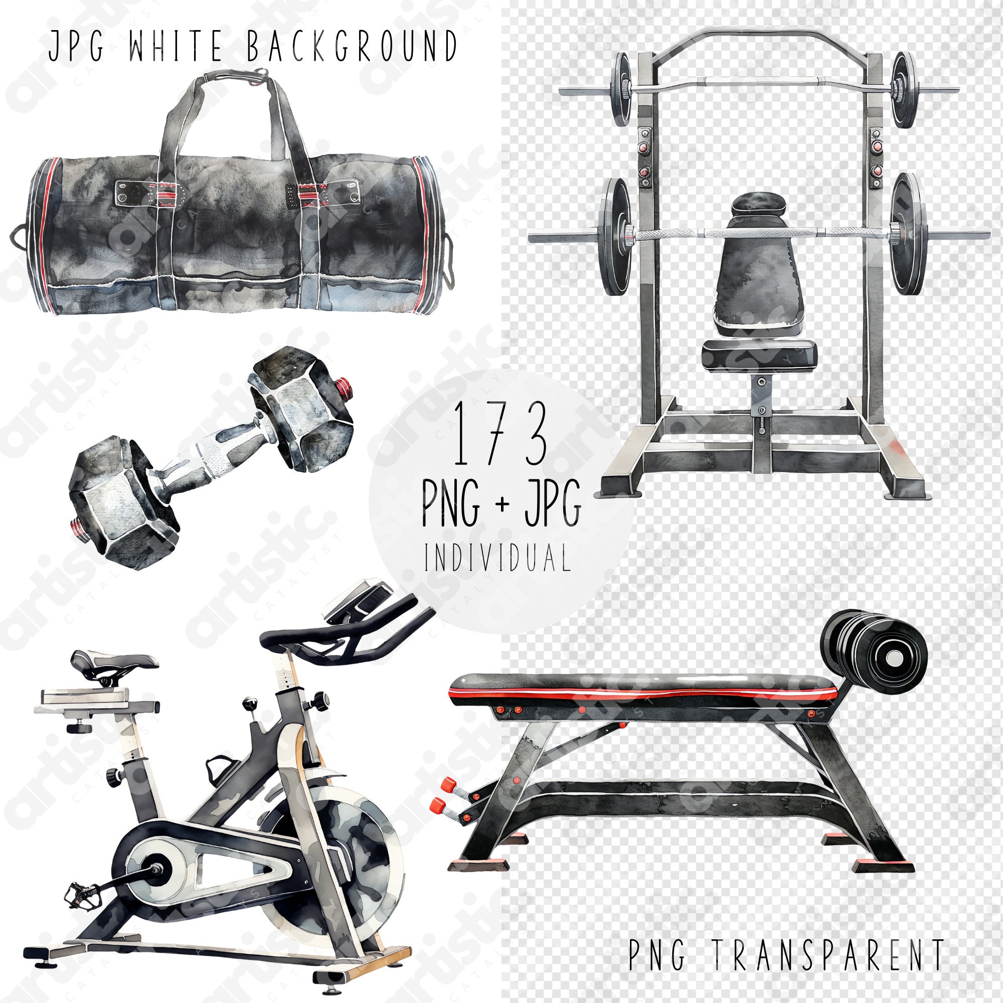 Watercolor Gym Clipart: Fitness & Boxing Artwork (PNG) - Etsy