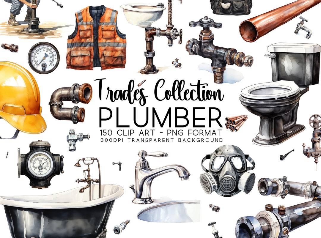 Watercolor Plumber Clip Art Bundle: Tools & Safety Gear (PNG Files) - Etsy