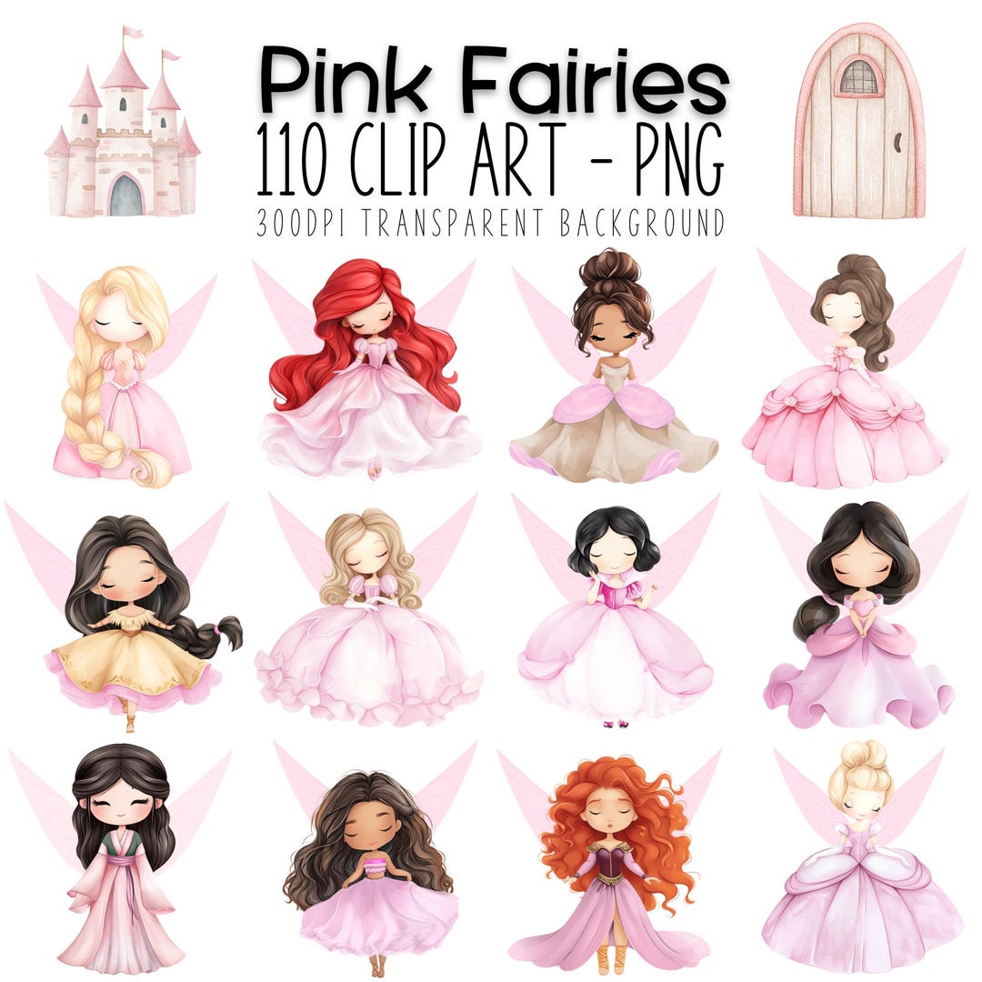 Pink Fairy Clipart Set: Watercolor Fantasy Pngs (digital Download, 300 ...
