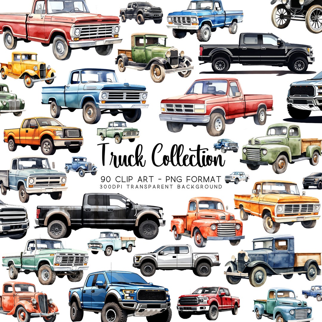 Watercolor Truck Clipart Set: 90 PNG Truck Decals (12x12, 300dpi) - Etsy