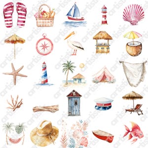 Nautical Watercolor Clipart Bundle: Ocean Life PNG Designs (digital ...