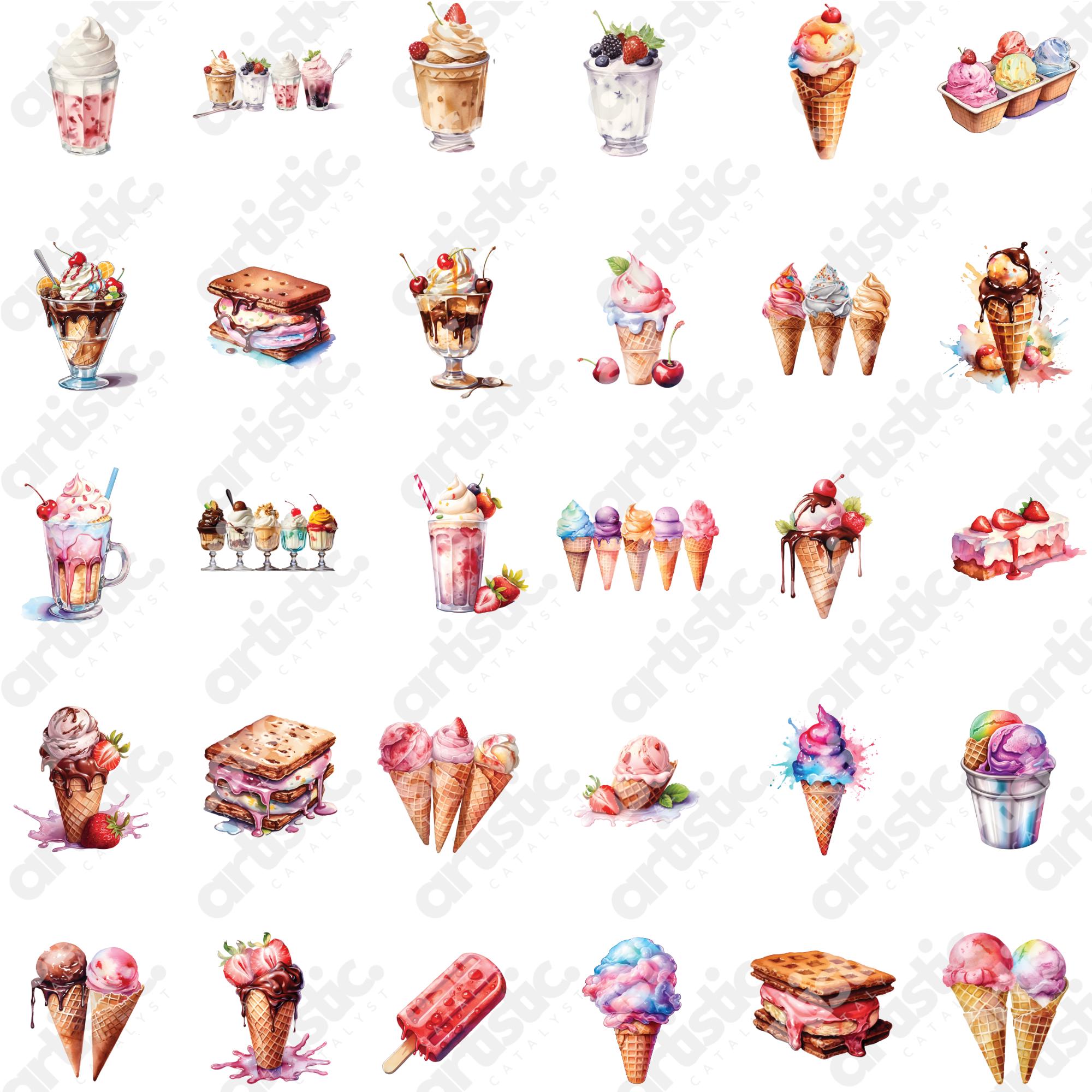 Watercolor Ice Cream Clipart: Summer Desserts PNG (digital Download) - Etsy