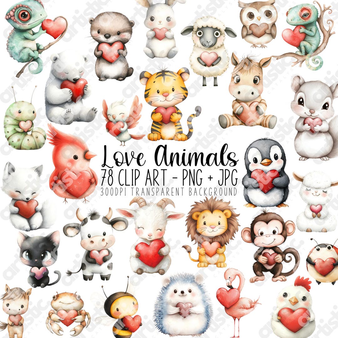 Valentine Animals Clipart Bundle - Woodland Animals, Jungle Safari PNG ...