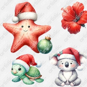 Watercolor Hawaiian Christmas Clipart: Tropical PNG Images (digital ...