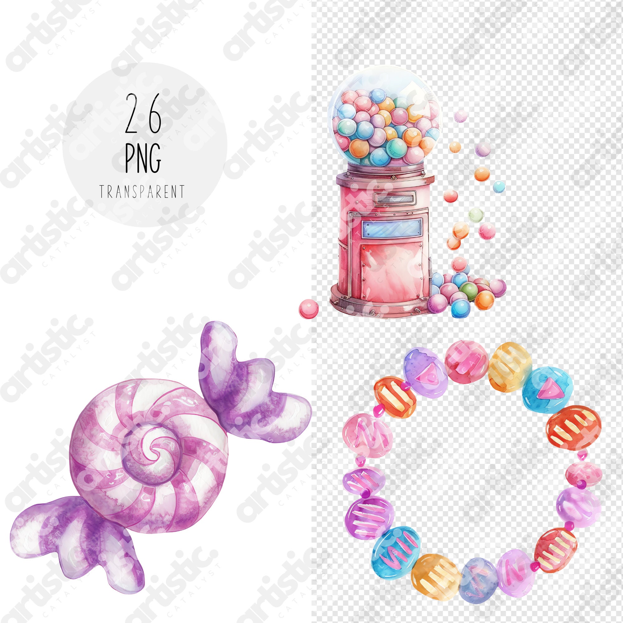 Watercolor Candy Clipart Bundle: Gumball Machine, Lollipops (26 PNG) - Etsy