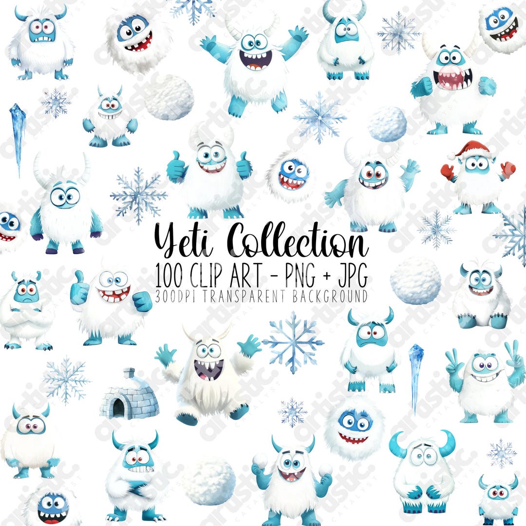 Yeti Clipart Bundle - Abominable Snowman, Bigfoot Png, Cute Sasquatch ...