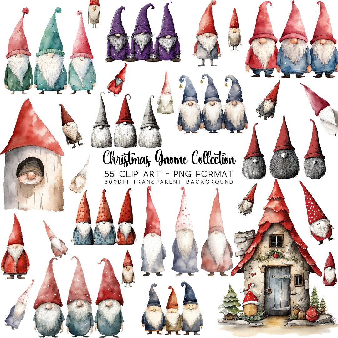 Gnome Clipart Christmas Collection: Cute Gnome Xmas Clipart Image Files ...