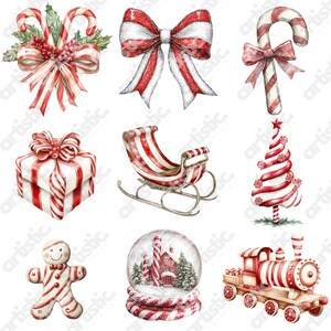 Candy Cane Christmas Clipart Bundle: Watercolor Holiday PNG (300 DPI ...
