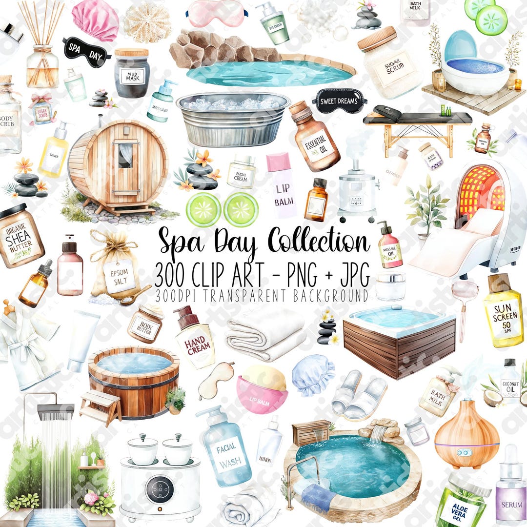Spa Day PNG Clipart - Self Care Watercolor Illustrations Bundle With ...