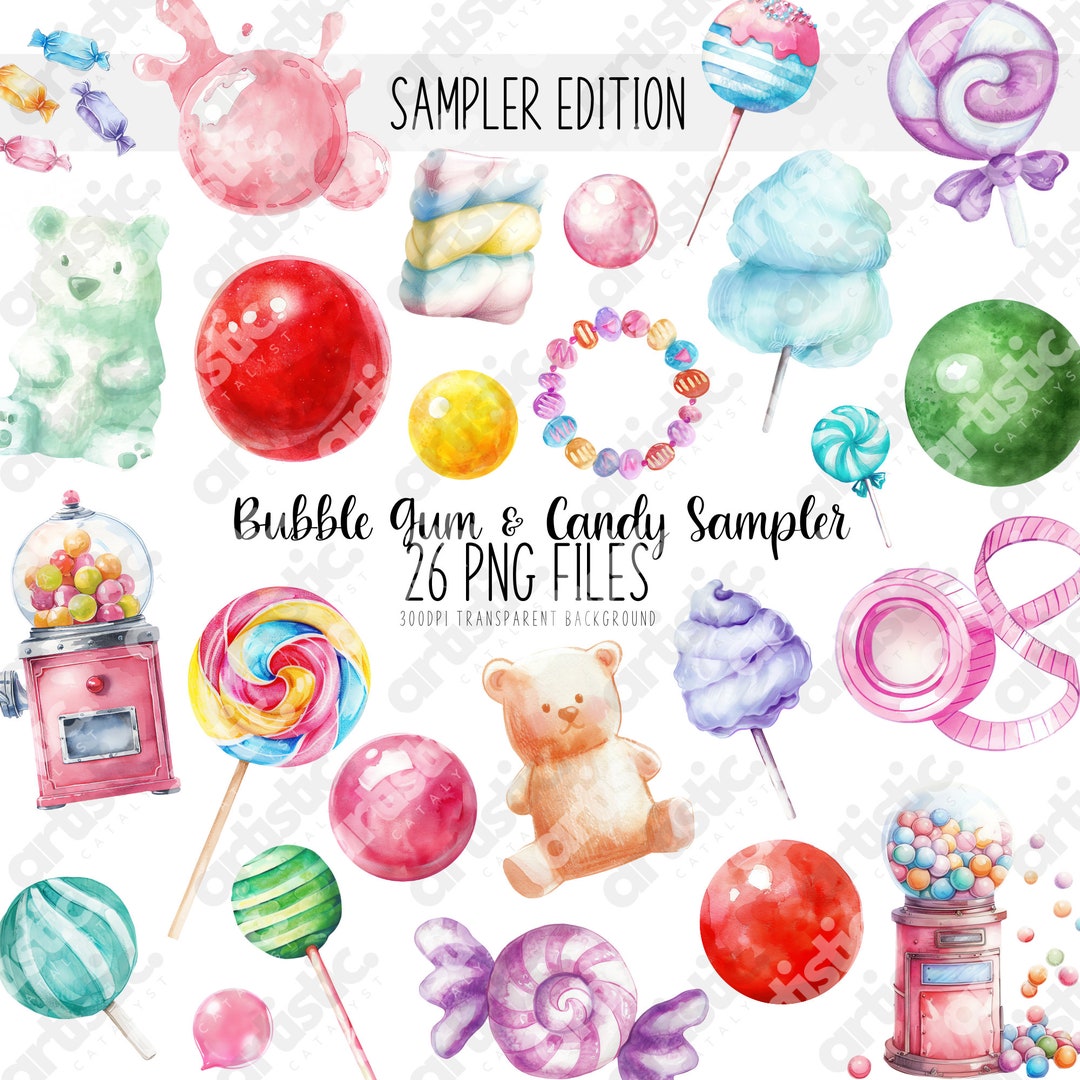 Watercolor Candy Clipart Bundle: Gumball Machine, Lollipops (26 PNG) - Etsy