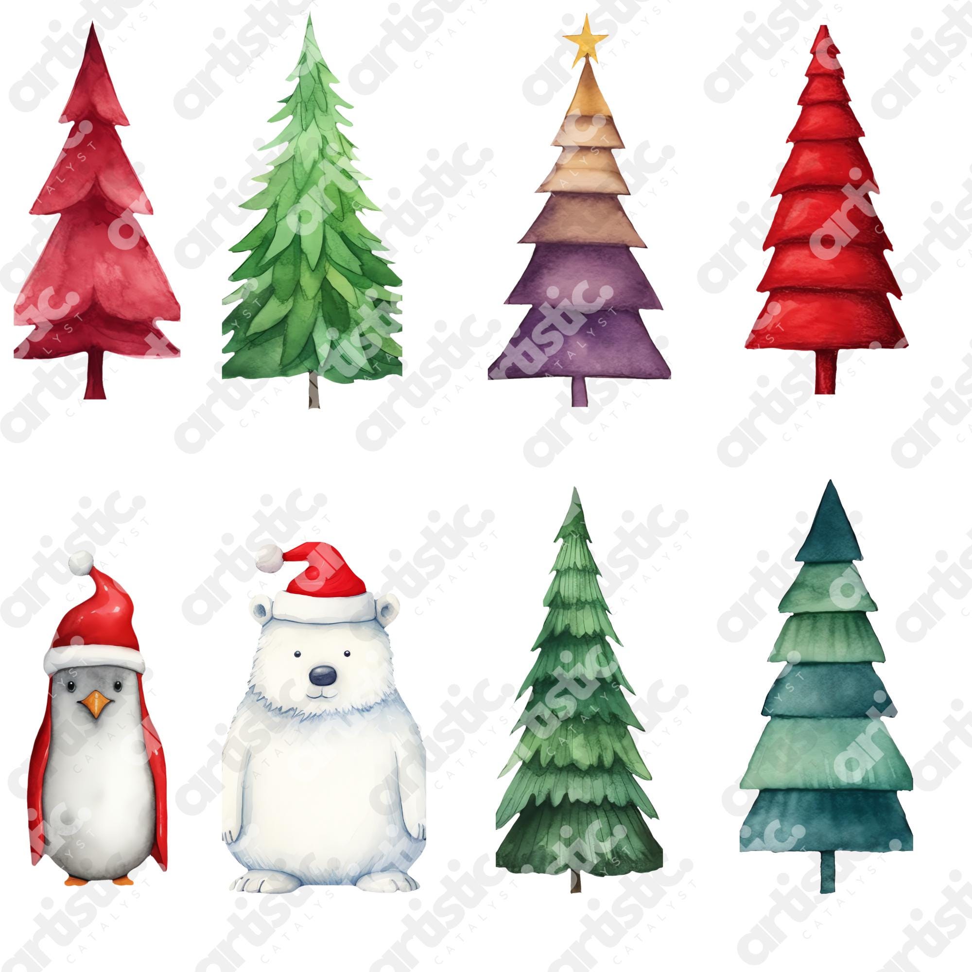 Watercolor Christmas Clipart Bundle: Santa, Reindeer, Snowman (PNG) - Etsy