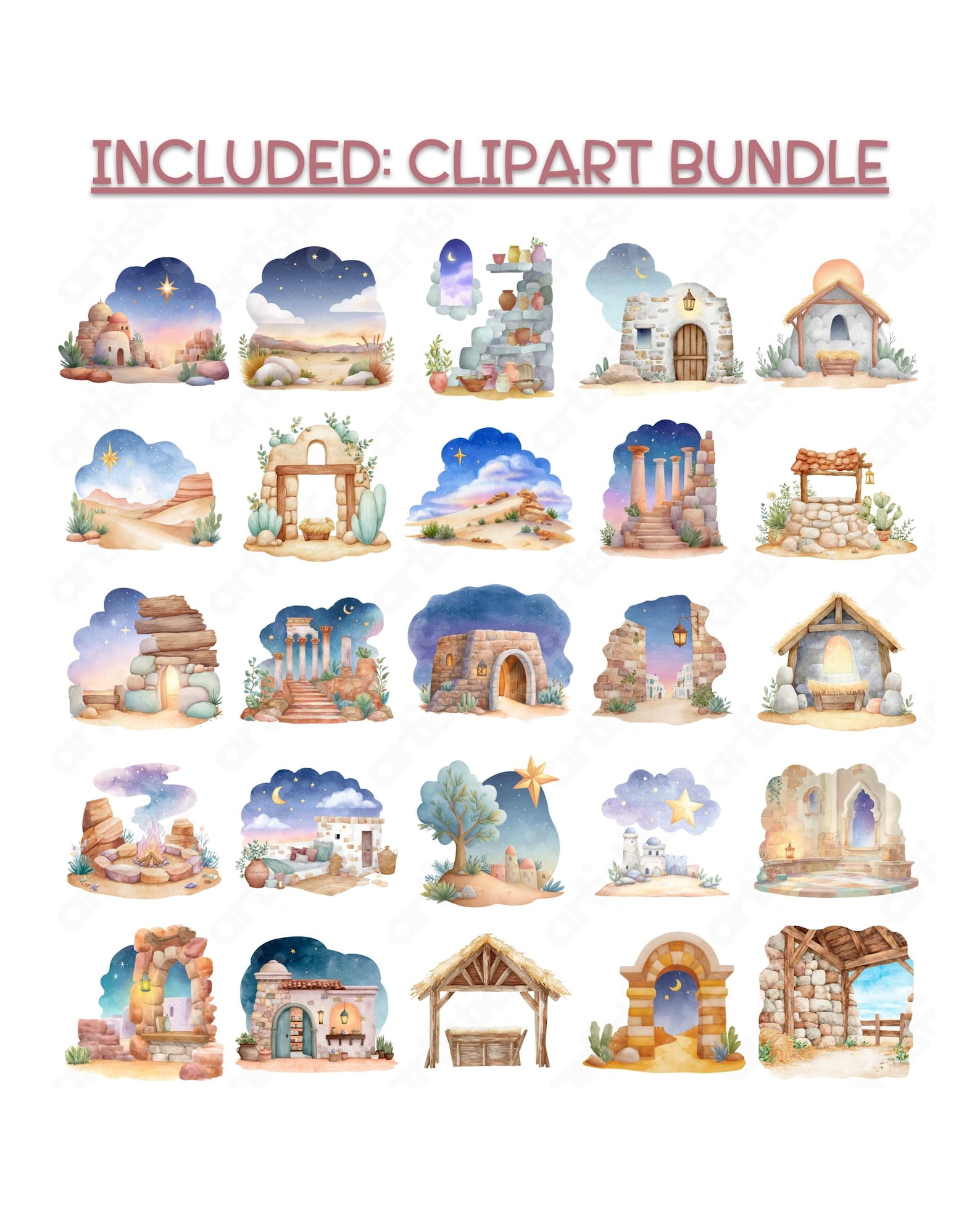 Bible Characters Watercolor Nativity Clipart Set Christmas Religious ...