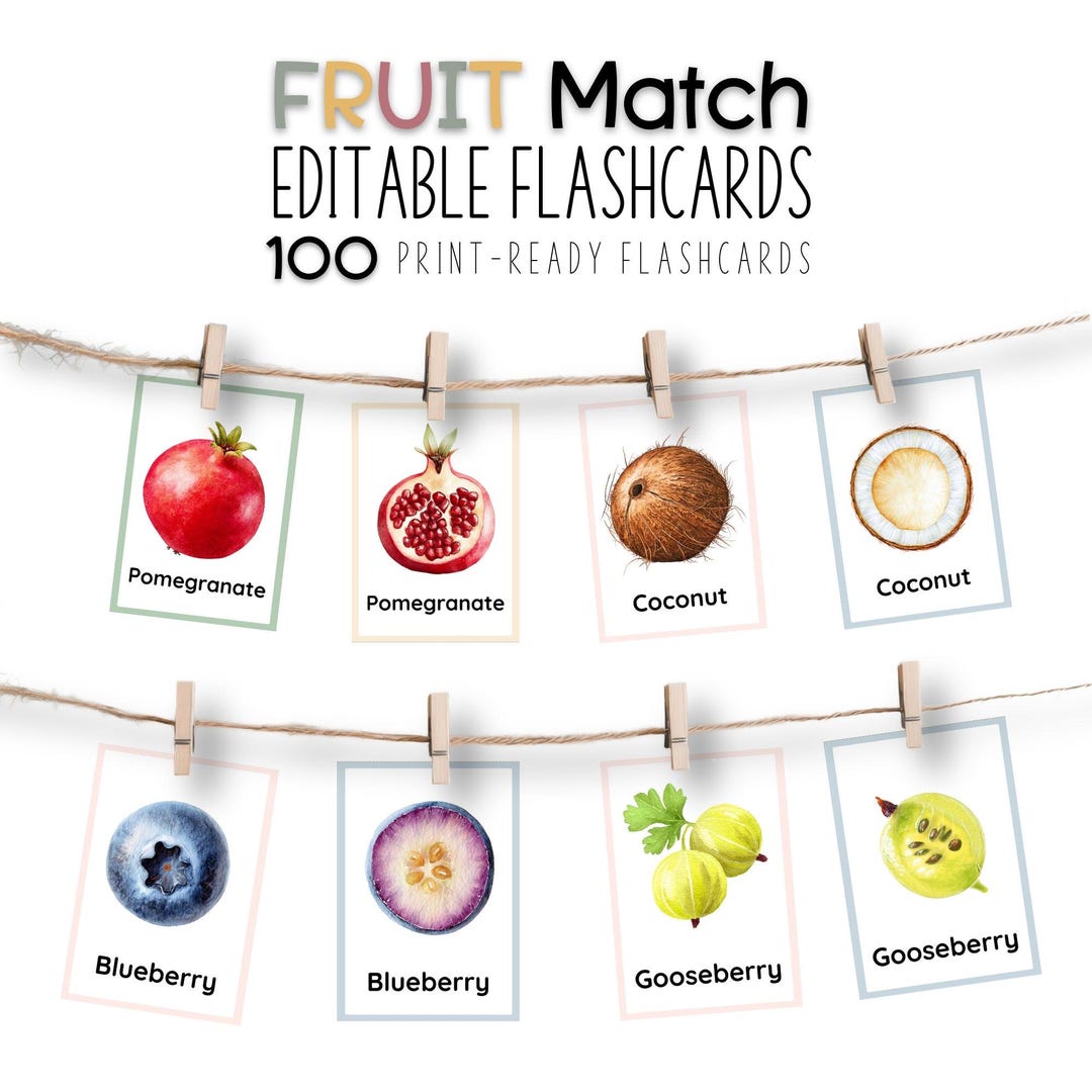 Fruit Flashcards: Montessori Matching Game, Preschool Learning ...