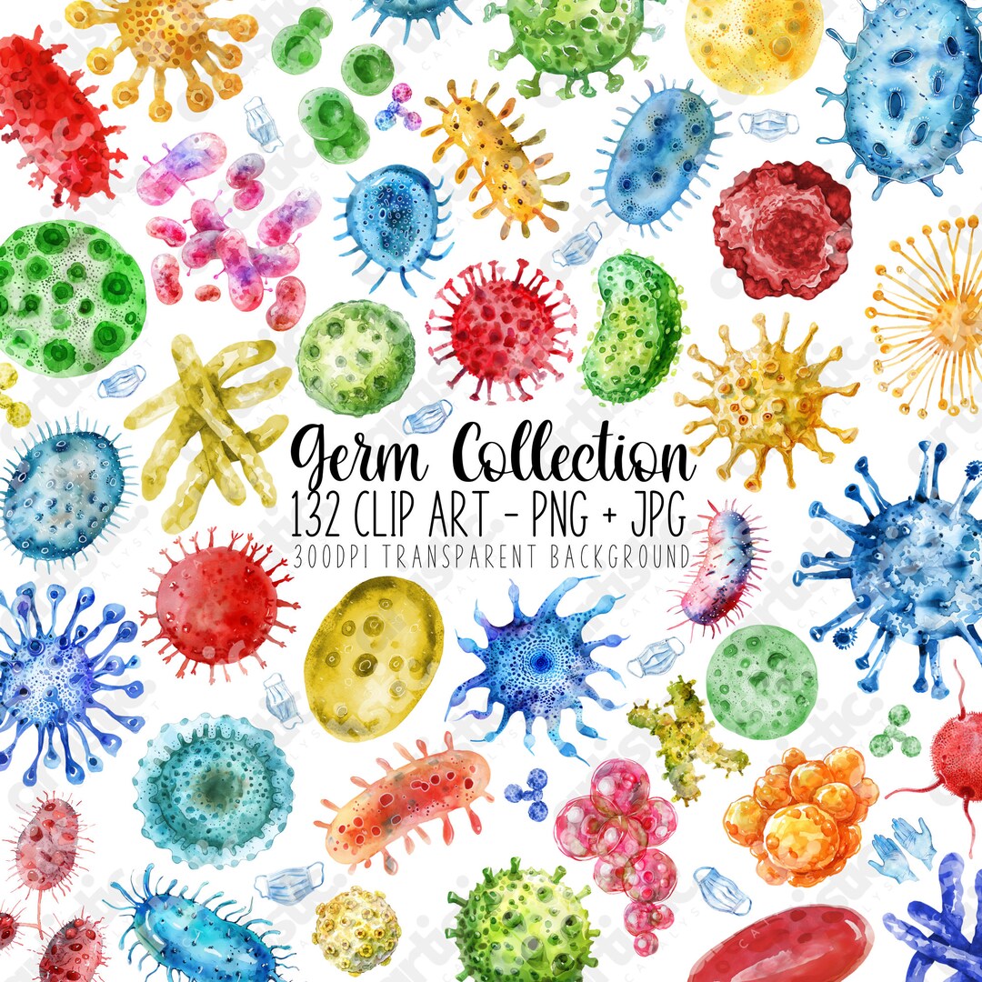 Germs PNG Watercolor Clipart, Bacterium Sticker, Unique Biology Gift ...