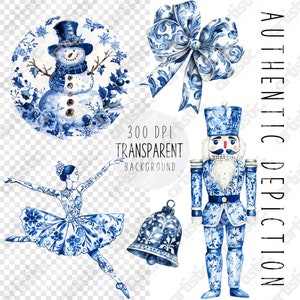 Christmas Delft Clipart: Blue & White Watercolor PNG Images (190) - Etsy