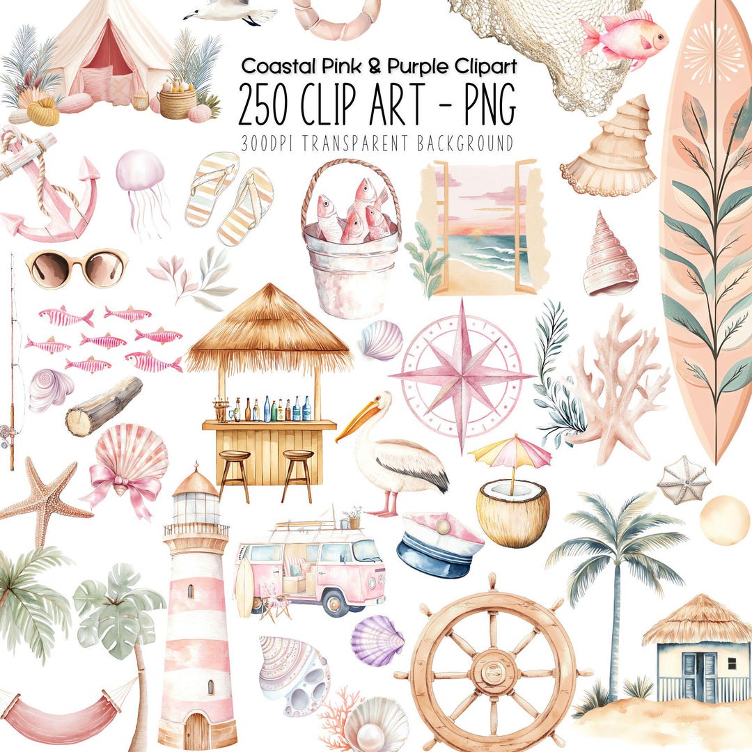 Watercolor Beach Clipart Bundle: Glamping Summer Vibes (PNG) - Etsy