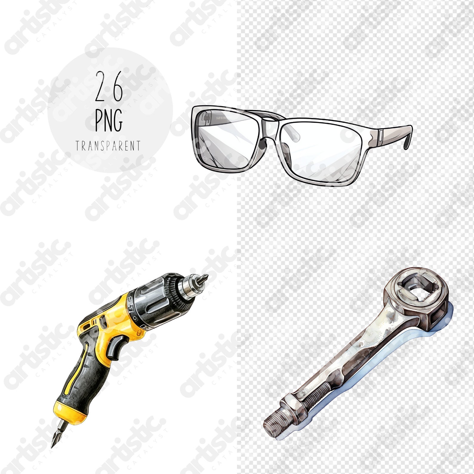 Watercolor Tool Clipart Bundle: Mechanic & Construction Art (26 PNG) - Etsy