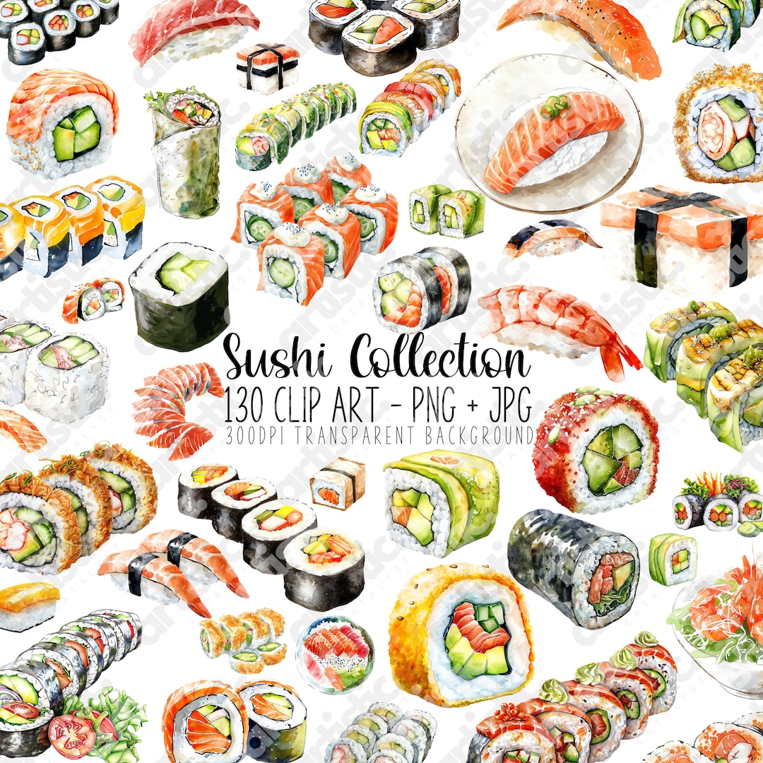 Watercolor Sushi Clipart Set: Japanese Food Illustrations (digital ...