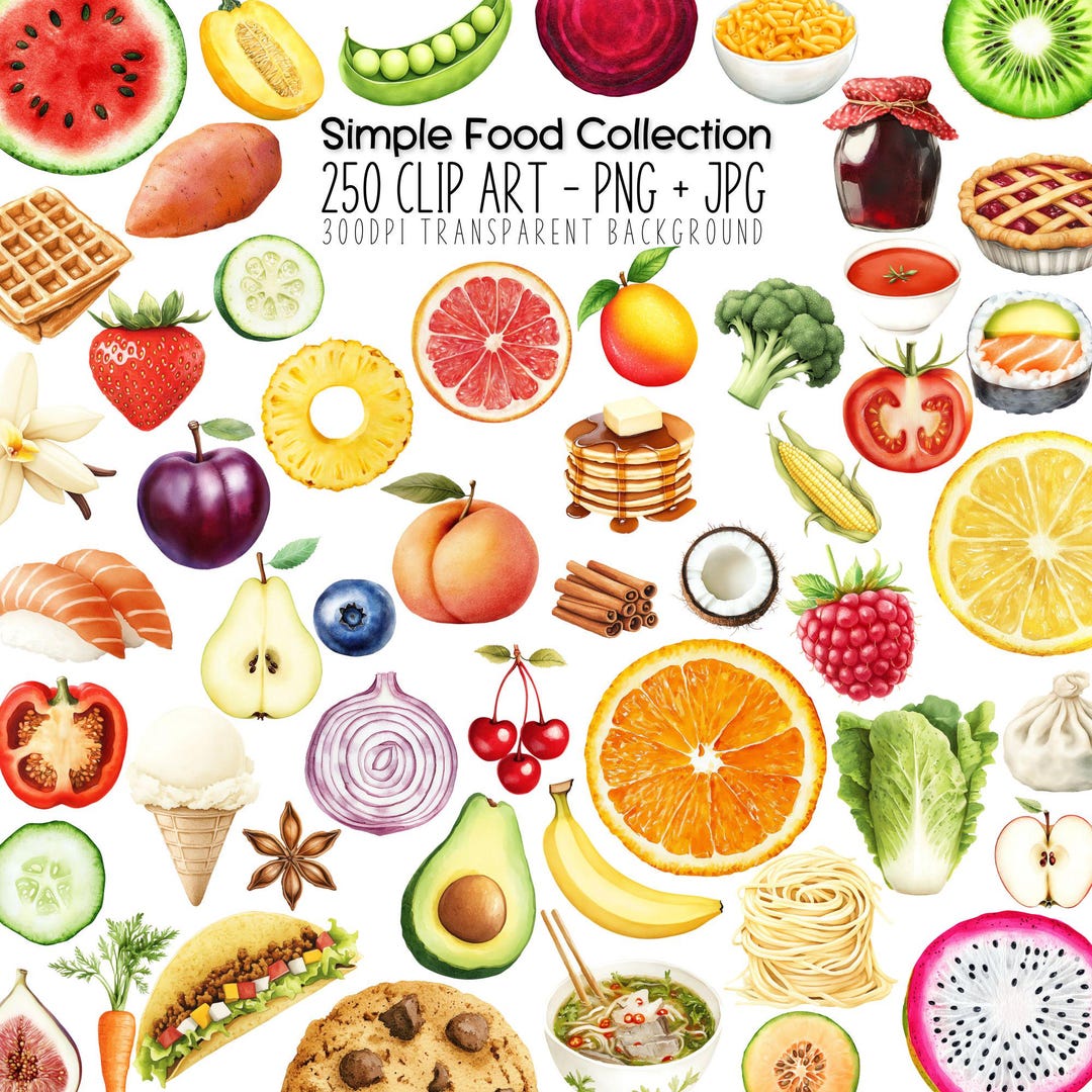 Food Clip Art Bundle - Sliced Fruit, Raw Vegetables, Natural Spices ...