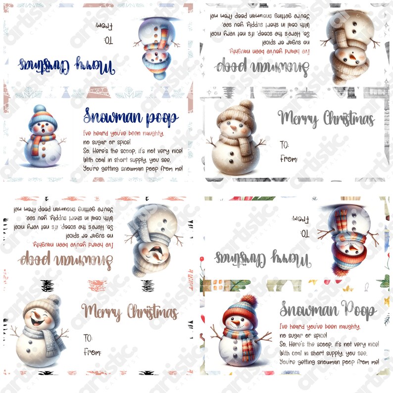 Snowman Poop Gift Tags - Printable for Kids - Christmas Eve Fun ...