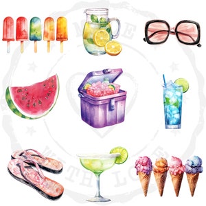 Watercolor Summer Clipart Bundle: Pool Party PNG Graphics (digital ...