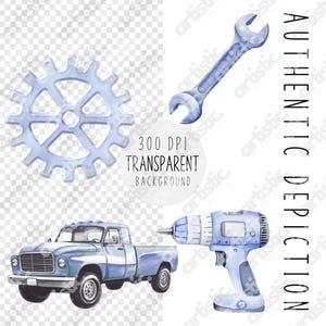 Watercolor Mechanic Baby Shower Clipart: Blue Auto Tools (95 PNG) - Etsy