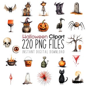 Halloween Clipart Watercolour PNG Bundle, 220 Pngs, Instant Download - Etsy