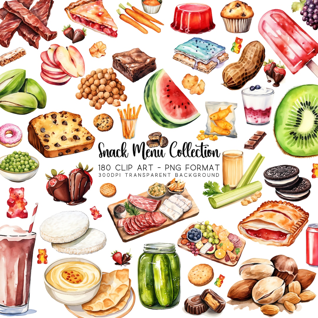 Snack Clipart, Watercolour Menu Clip Art 180 PNG/JPG, Dessert Images ...