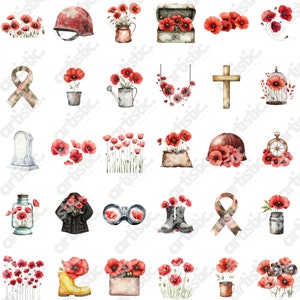 Watercolor Poppy Clipart: Remembrance Day Illustrations (400 PNG) - Etsy