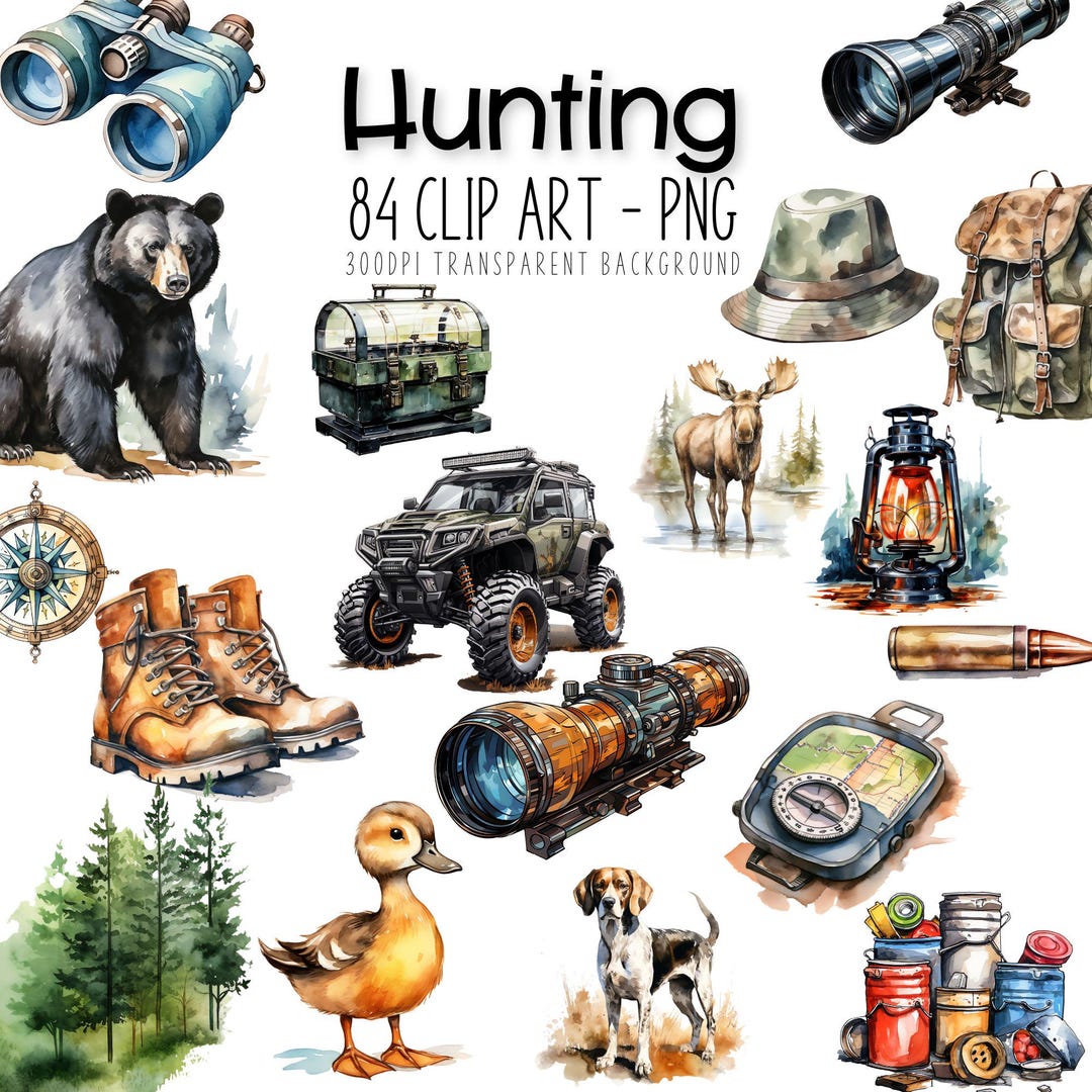 Hunting Clipart Bundle Set | Moose, Deer, Duck and Target | Transparent ...