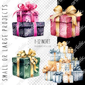 Birthday Presents Watercolor Clipart Bundle: 60 Gift Boxes, Bows (PNG ...