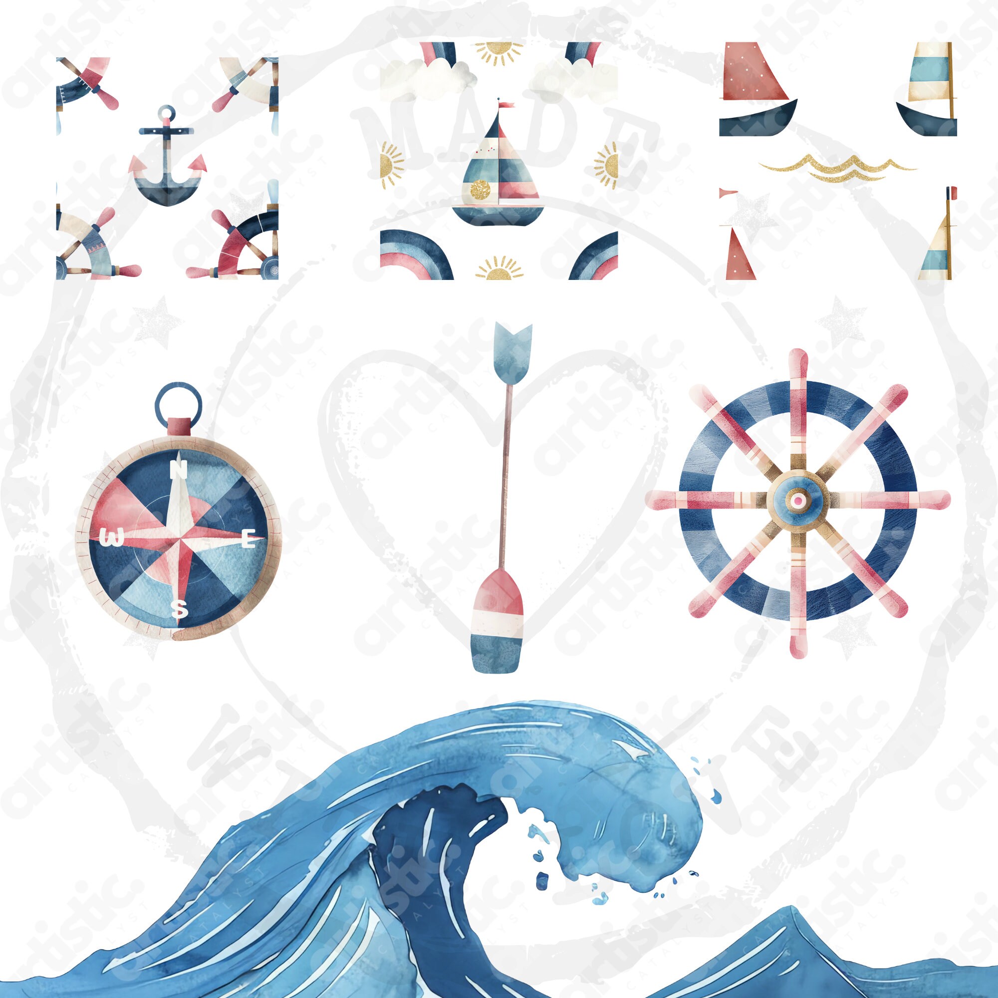 Watercolor Sailor Clipart Bundle: Nautical PNG Images (digital Download ...