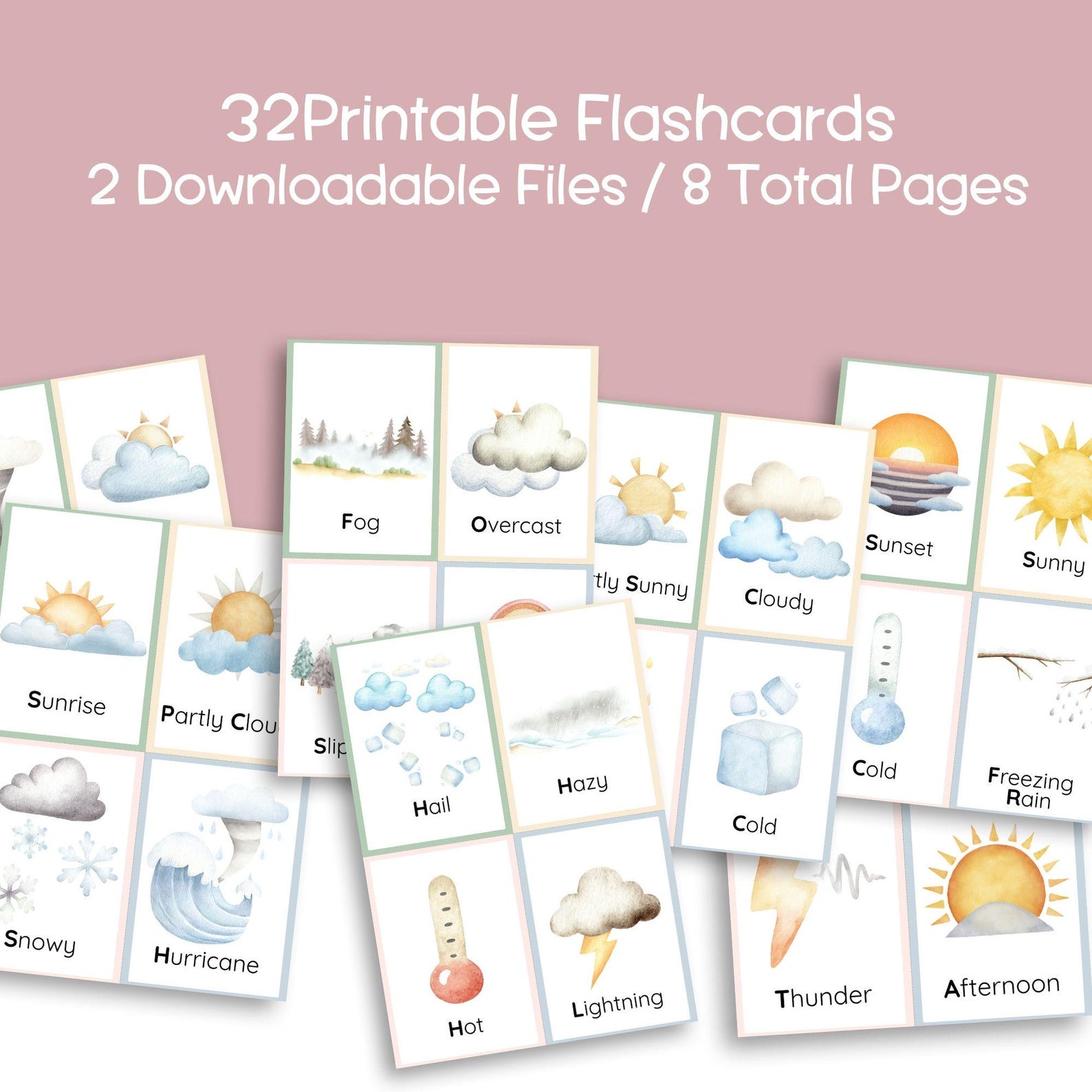 Weather Flashcards: 32 Montessori Game Homeschool Printable (PDF ...