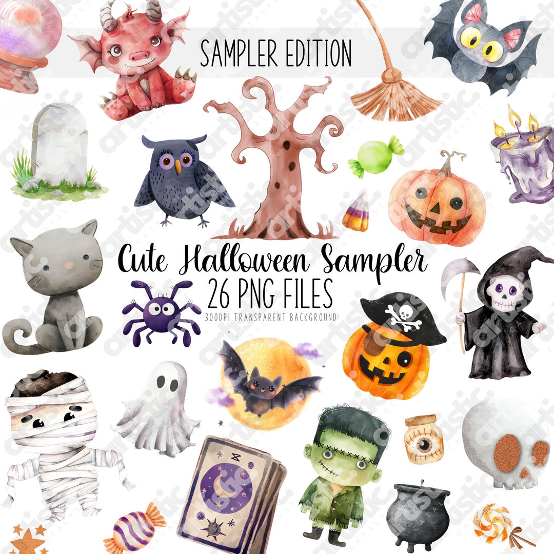 Cute Halloween Clipart Bundle Set - Watercolor Halloween Prints, 26 ...
