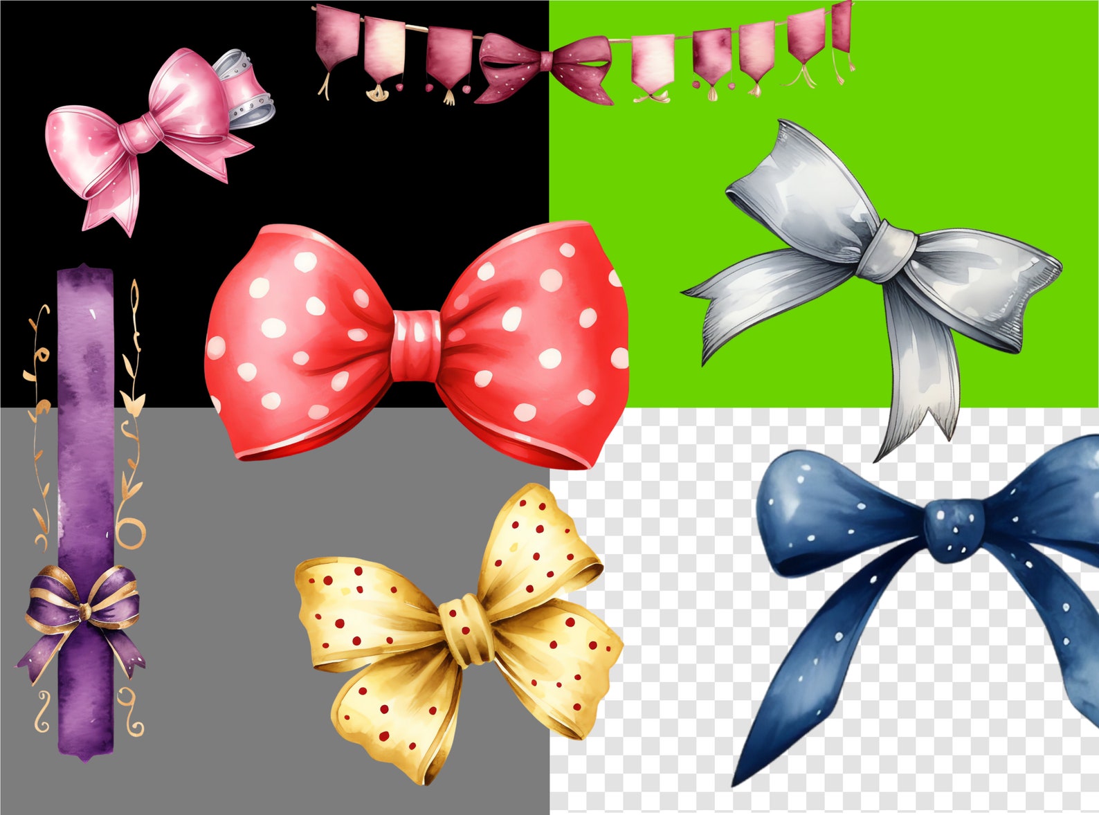 Bow Clipart | Watercolor Ribbon Clip Art Bundle Set | Transparent PNG ...