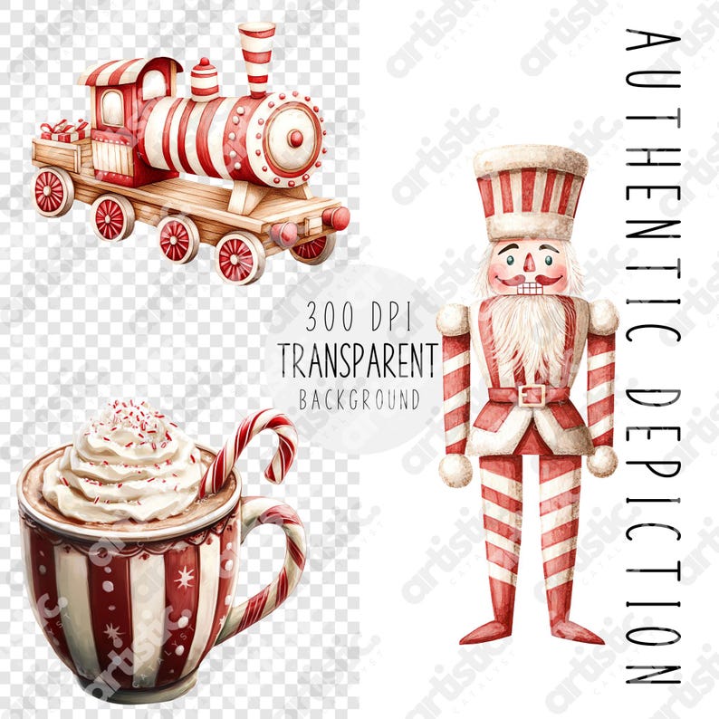Candy Cane Christmas Clipart Bundle: Watercolor Holiday PNG (300 DPI ...
