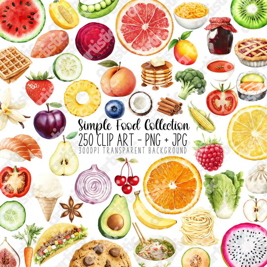 Food Clip Art Bundle - Sliced Fruit, Raw Vegetables, Natural Spices ...