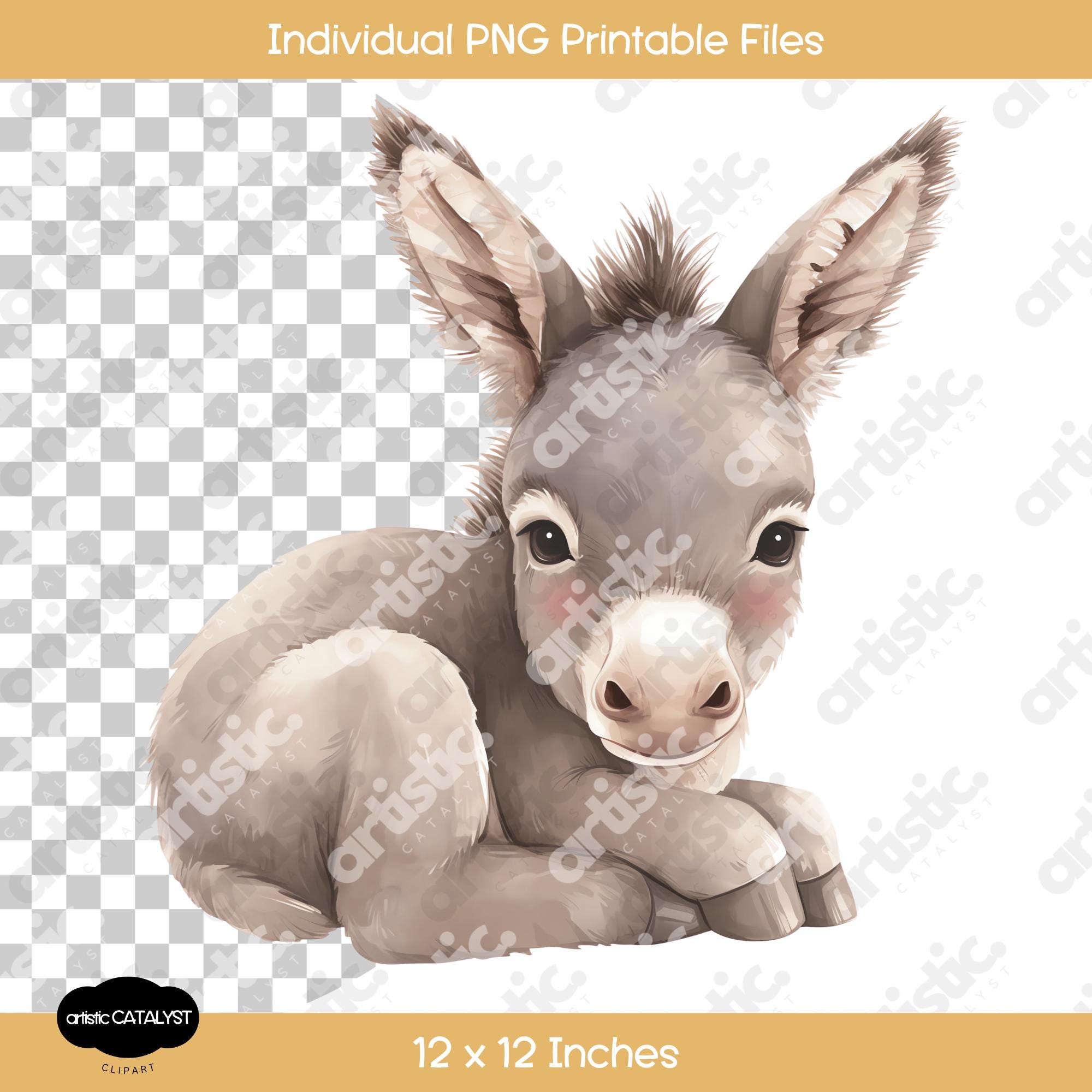 Watercolor Donkey Clipart Bundle: Farm Animal Pngs (digital Download ...