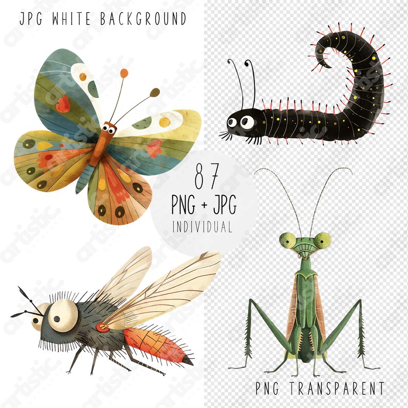 Watercolor Bugs Clipart Bundle: Insect PNG Graphics (digital Download ...