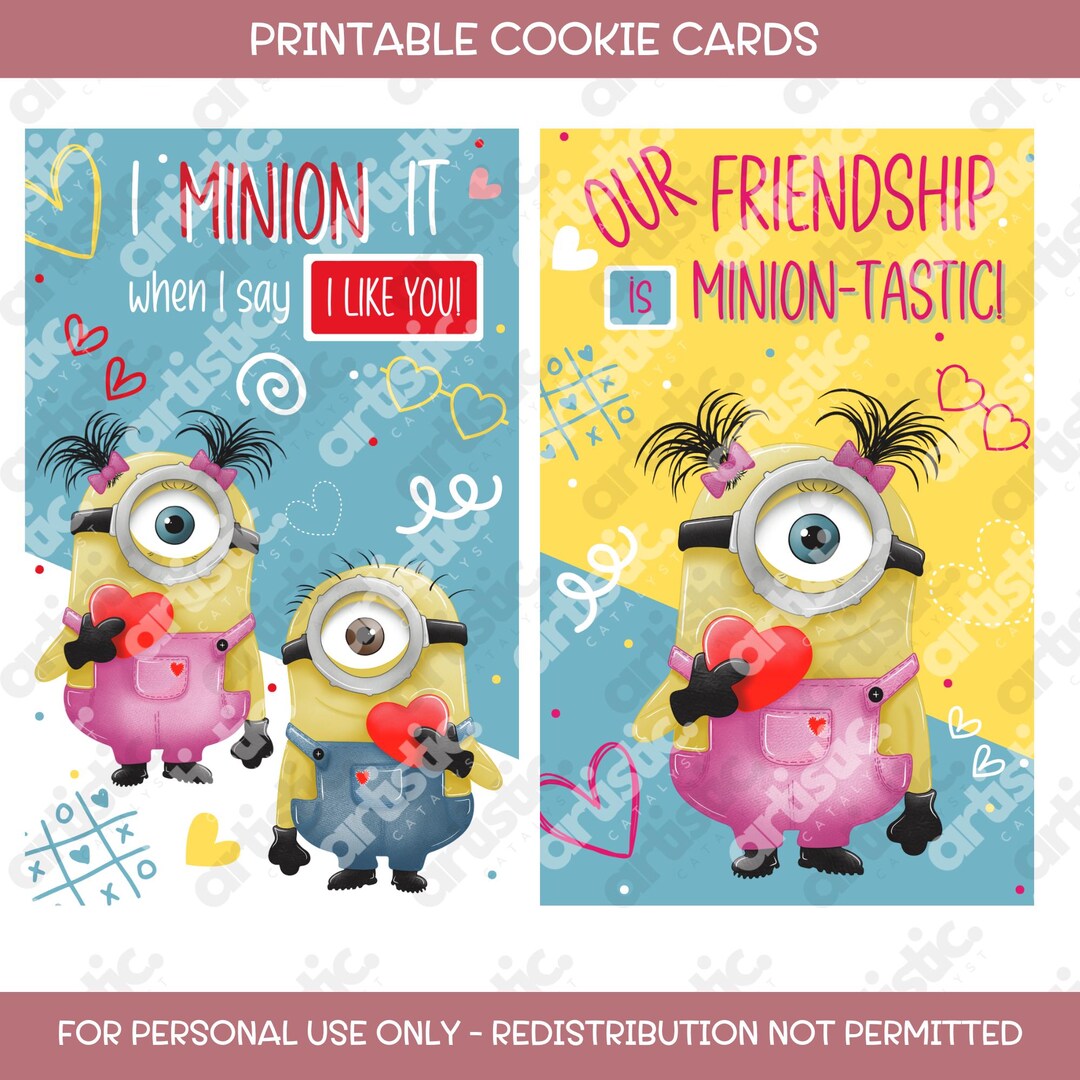 Minion Valentines Day PYO Cookie Backing Cards Printable Insert Cute ...