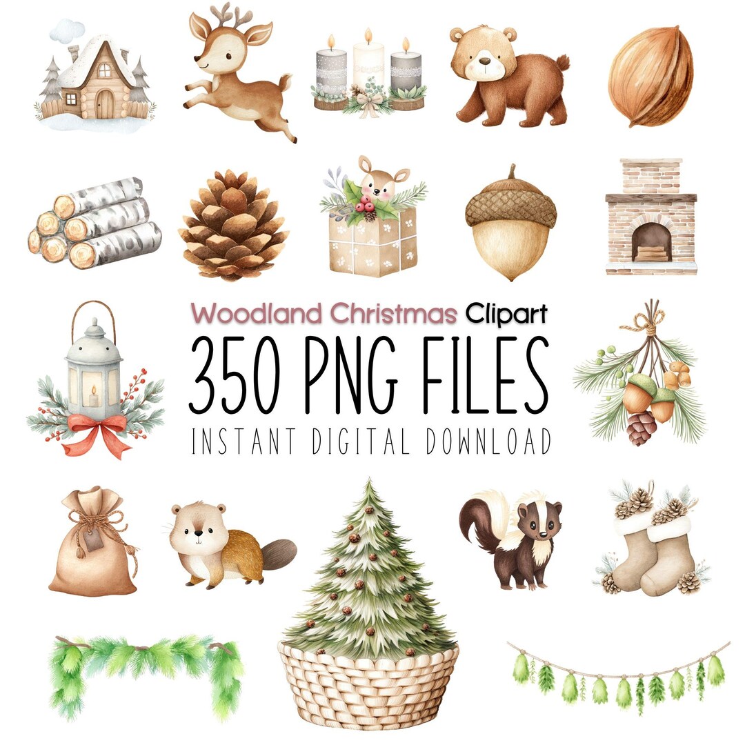 Woodland Christmas Clipart Bundle: Watercolor Forest Animals (PNG ...