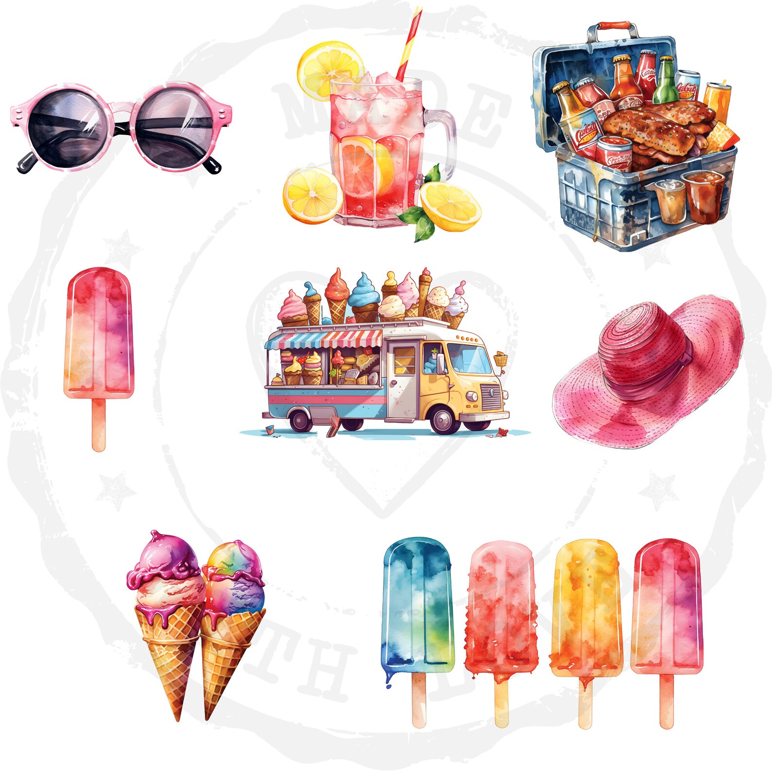 Watercolor Summer Clipart Bundle: Pool Party PNG Graphics (digital ...