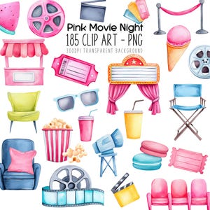 Pink Movie Night Clipart: Glam Cinema PNG Bundle (digital Download - Etsy