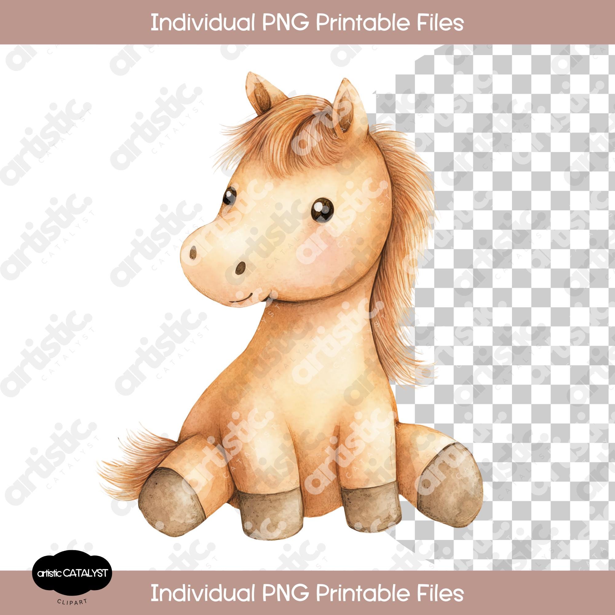 Watercolor Horse Clipart Bundle: Farm Animal Nursery PNG (digital ...