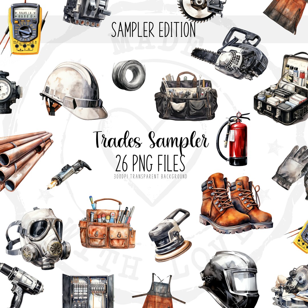 Trades Clipart Bundle, Electrician, Plumber, Carpenter PNG, Blue Collar ...
