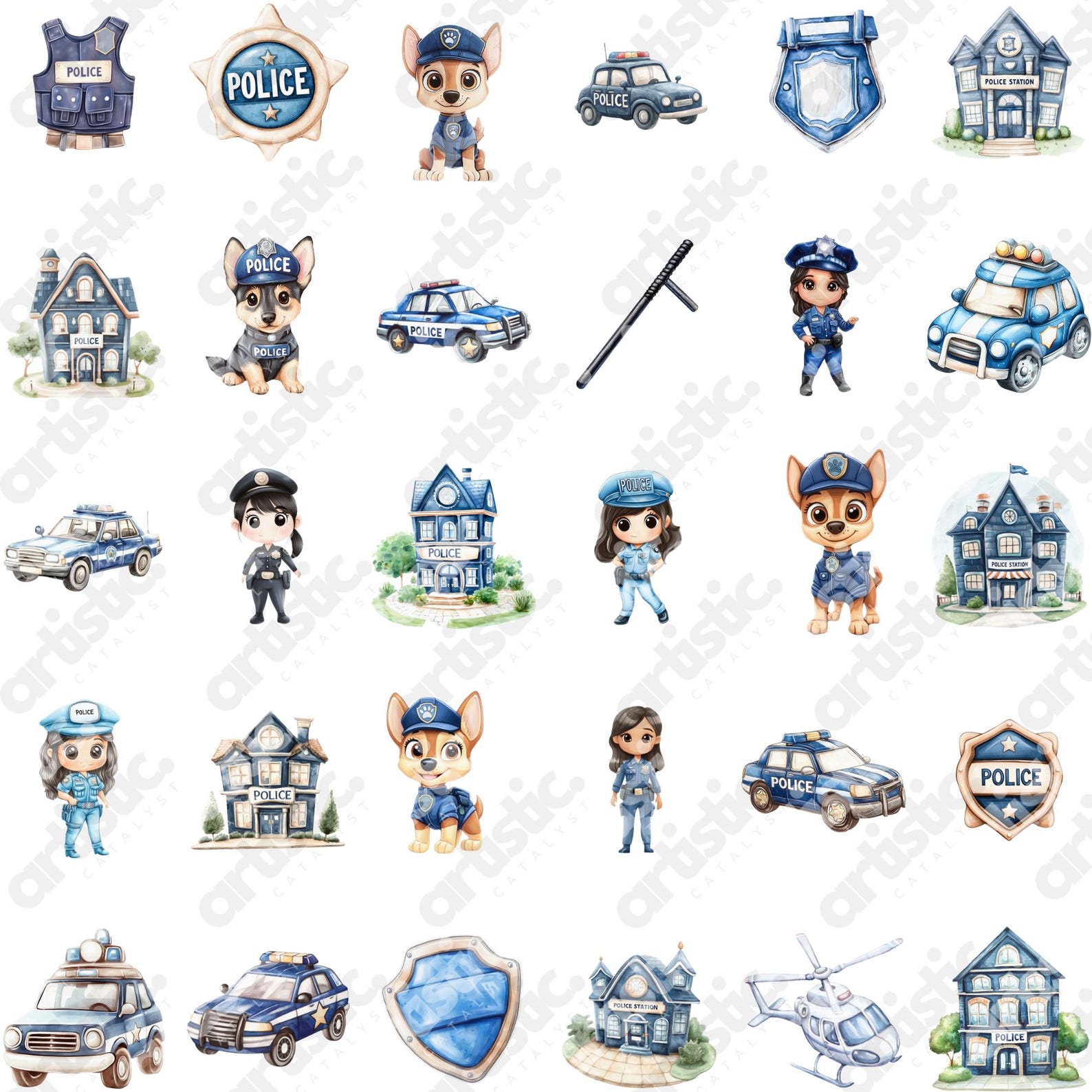 Watercolor Police Clipart Bundle – 70 PNG Images, Nursery & Craft - Etsy