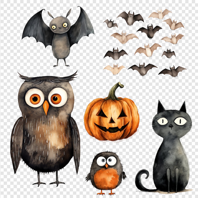 Halloween Clipart Watercolor Bundle – Spooky PNG Images (230) - Etsy